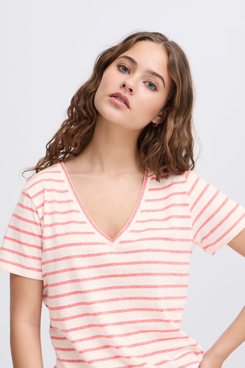 T-SHIRT ICHI "YULIETTA COL V" MARS RED STRIPE – JEYAH